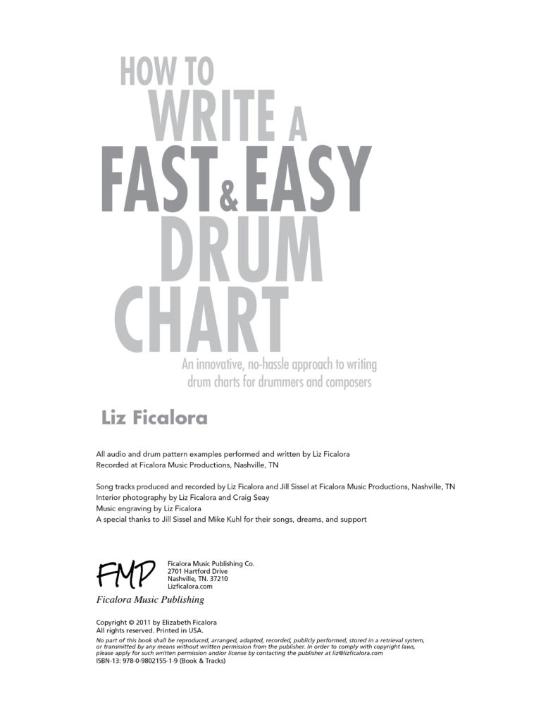 SAVE 20% How to Write a Fast and Easy Drum Chart PDF Plus 17 Bonus Charts – Liz Ficalora